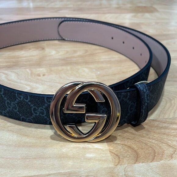 Gucci | Accessories | Double Gg Black Embossed Interlocking Belt With ...
